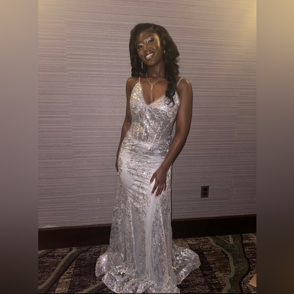 Silver Prom / Formal Dress (Only Wore Once!!!) - Gem